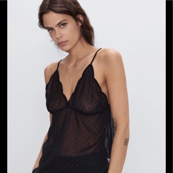 Zara | Tops | Zara Black Dotted Mesh Camisole | Poshmark